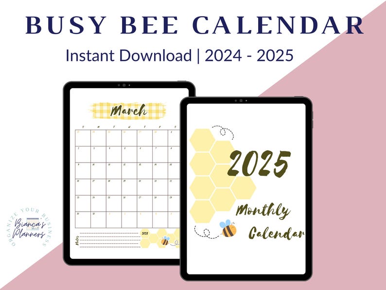 2025 Monthly Calendar | Bees and Sunflowers Design | Printable PDF ...