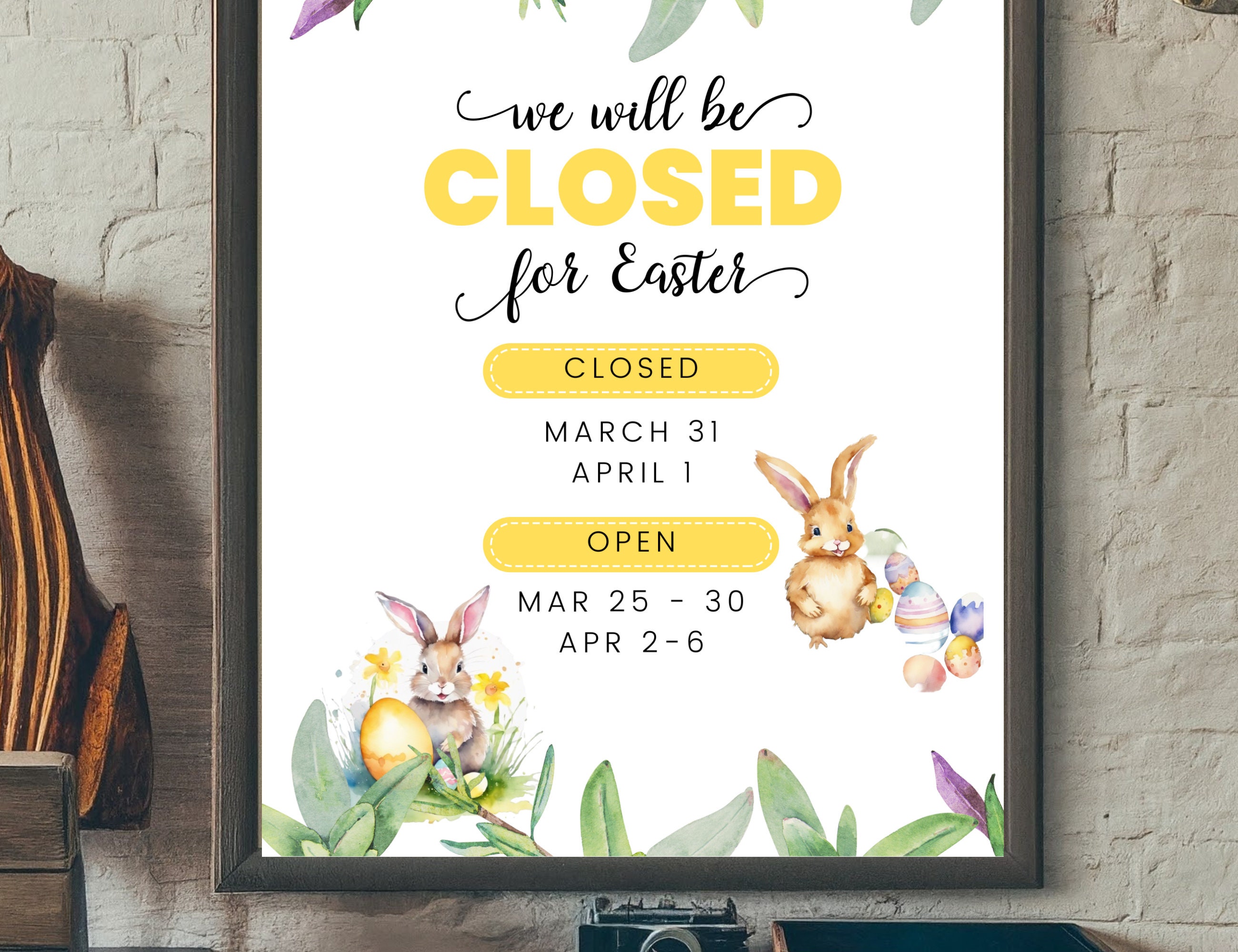 Customizable Holiday Closed Sign | Printable Shop Open Hours | Easter ...