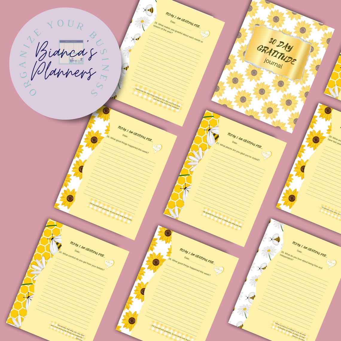 30 Day Gratitude Journal Sunflowers and Bees Printable - Etsy