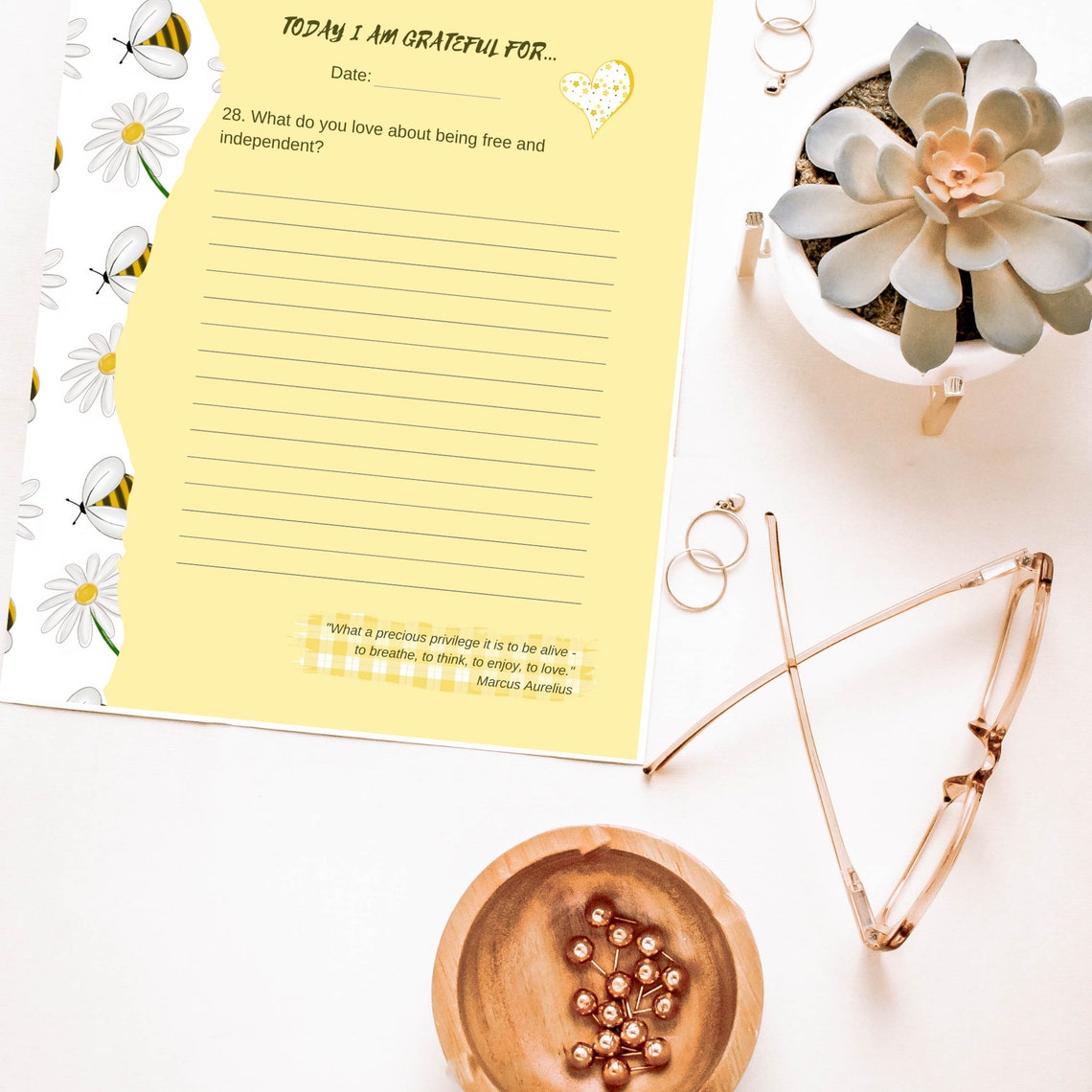 30 Day Gratitude Journal Sunflowers and Bees Printable - Etsy