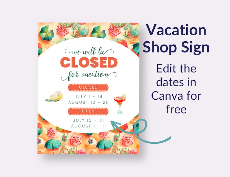 Customizable Shop Closed Sign | Printable | Fillable Shop Sign | Retail ...