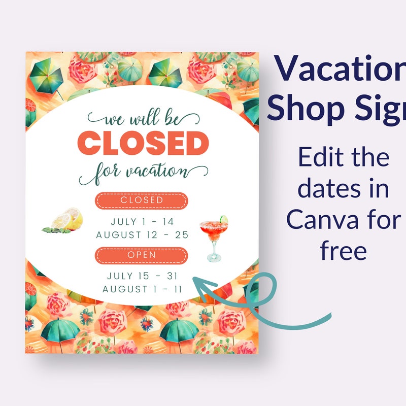 Closed for Vacation Signs - Etsy