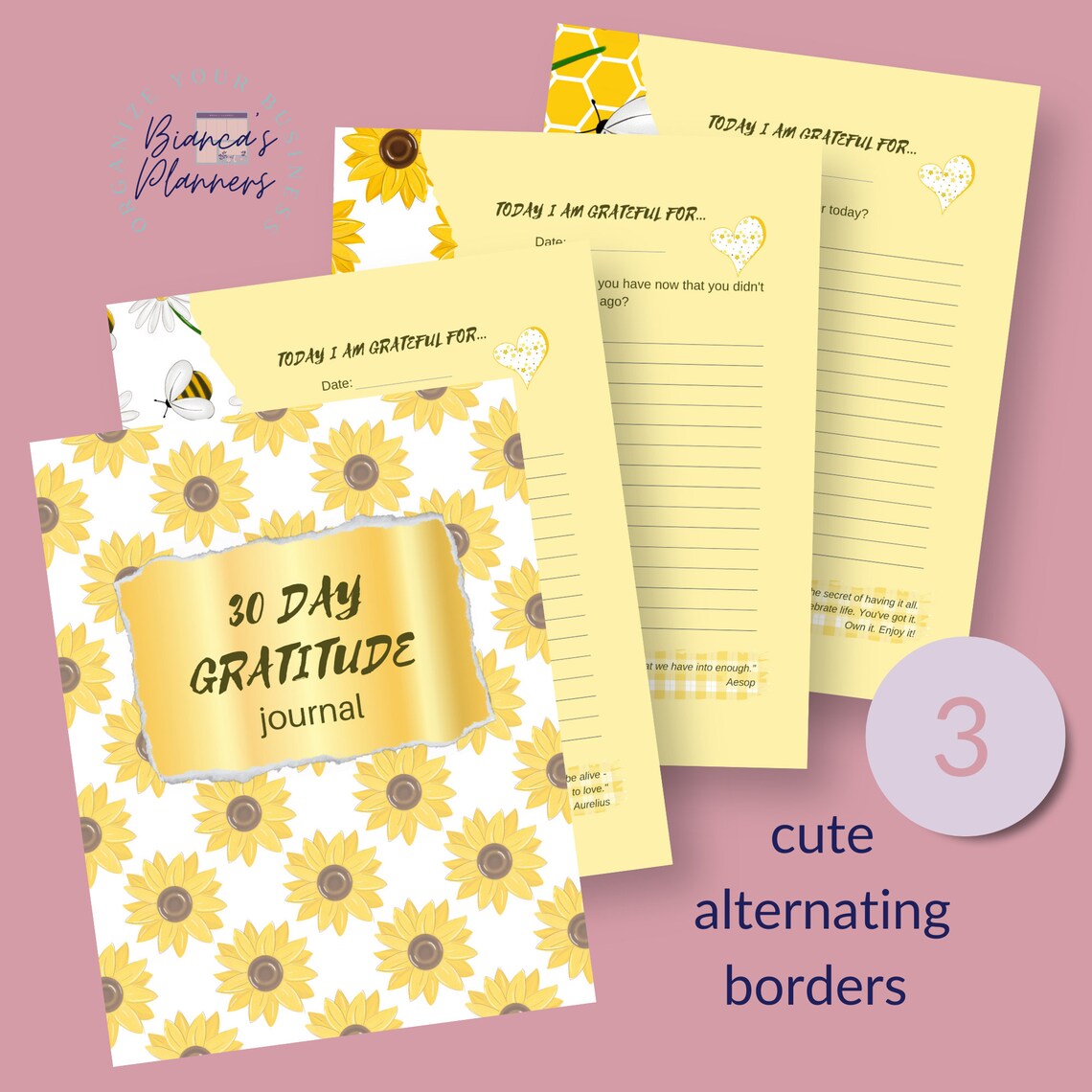 30 Day Gratitude Journal Sunflowers and Bees Printable - Etsy