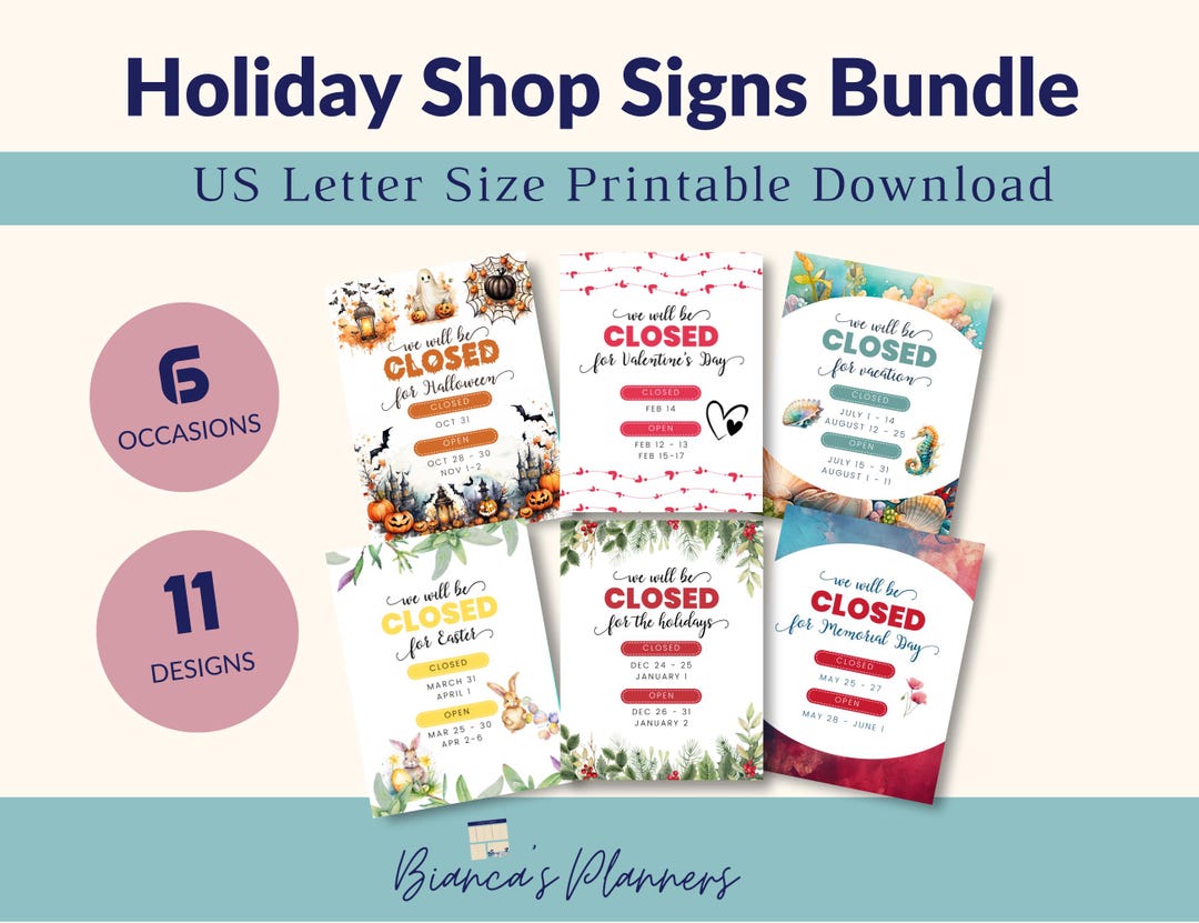 Holiday Shop Closed Sign Bundle: Customizable Printable Posters ...