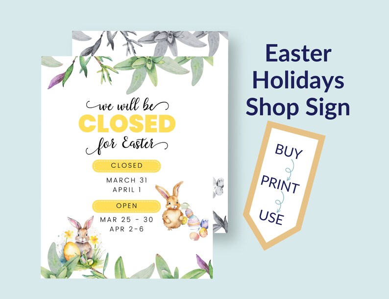 Customizable Easter Holiday Shop Sign: Printable Business Hours (canva ...