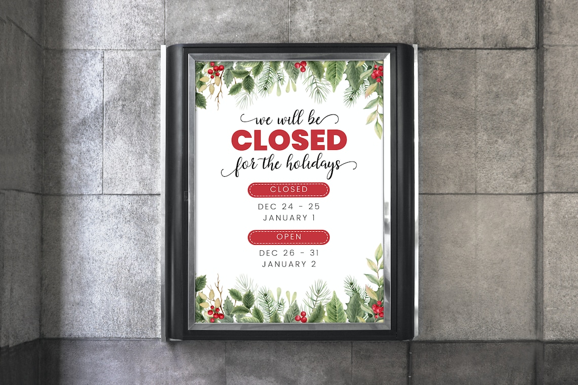 Customizable Holiday Shop Closed Sign: Printable Festive Signage ...