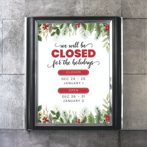 Customizable Holiday Shop Closed Sign: Printable Festive Signage ...
