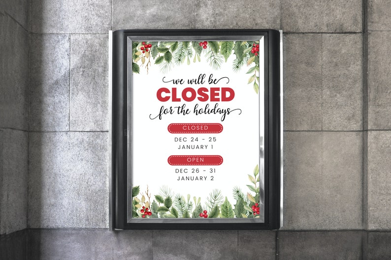 Customizable Holiday Shop Closed Sign: Printable Festive Signage ...