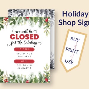 Customizable Holiday Closed Sign | Printable Shop Open Hours | December ...