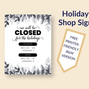 Customizable Holiday Closed Sign | Printable Shop Open Hours | December ...