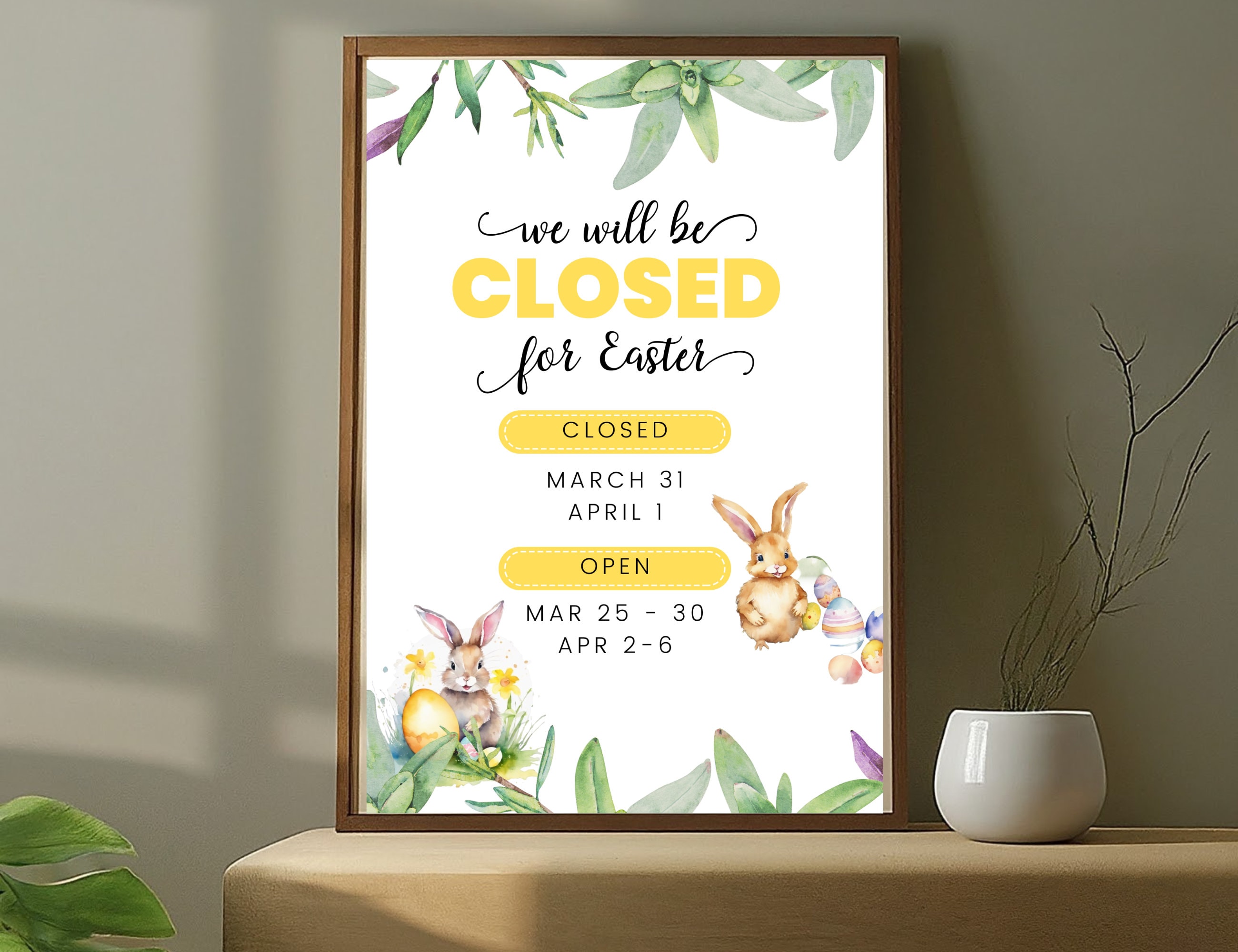 Customizable Holiday Closed Sign | Printable Shop Open Hours | Easter ...
