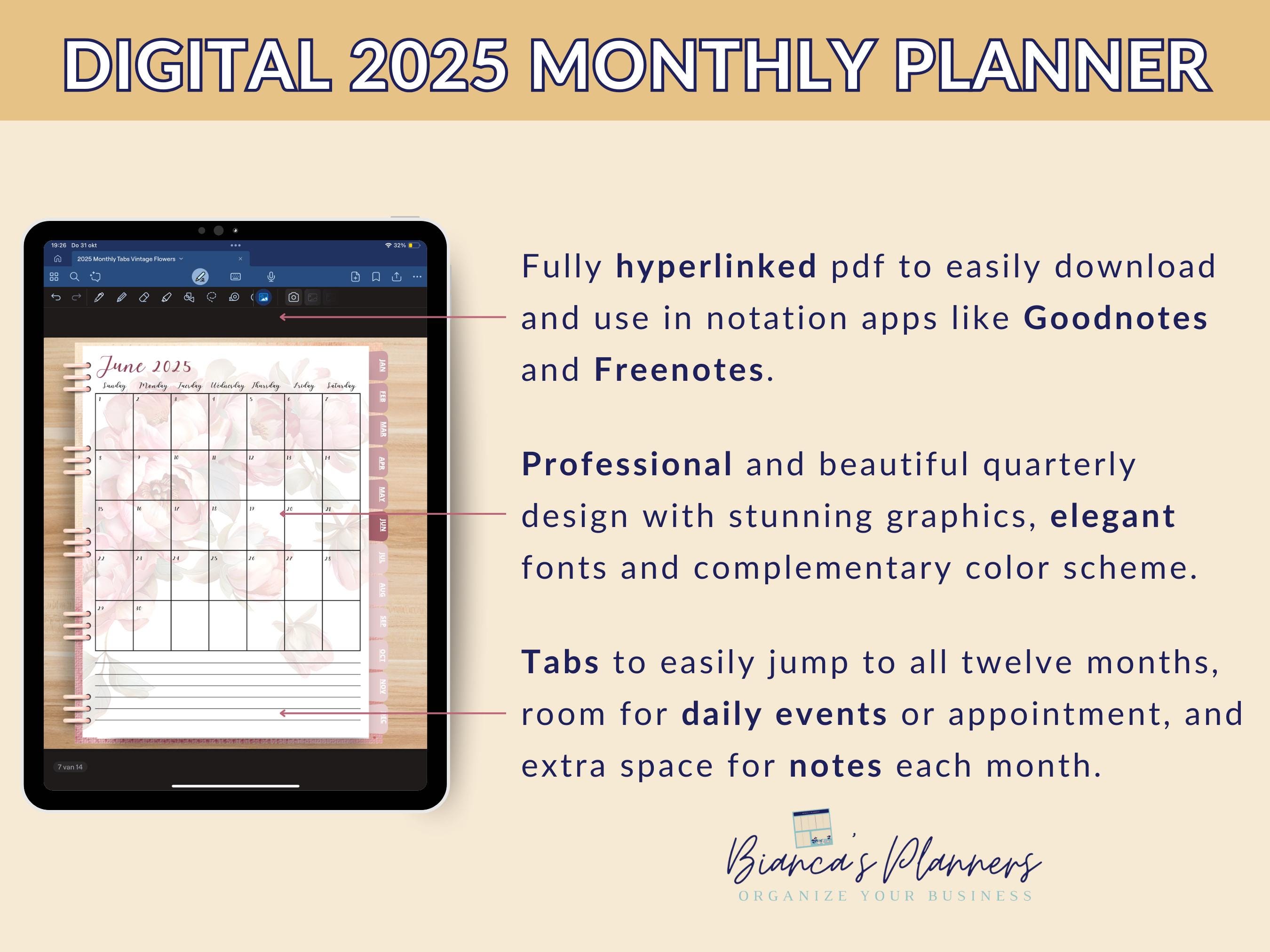 2025 Monthly Planner PDF | Hyperlinked Digital Calendar | Goodnotes ...