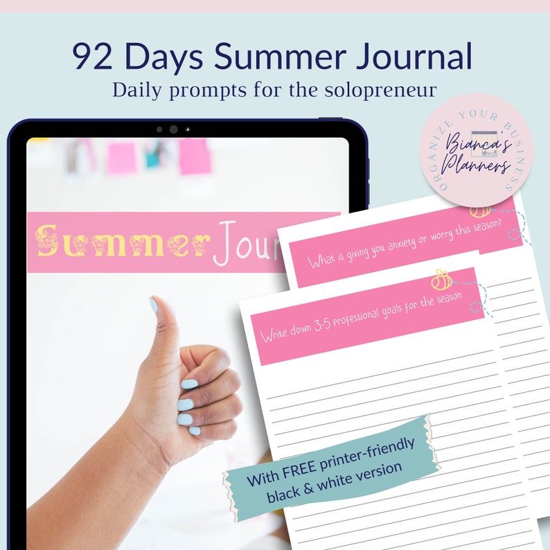Solopreneur Summer Journal, 92 Prompts, Printable Journal, Business ...