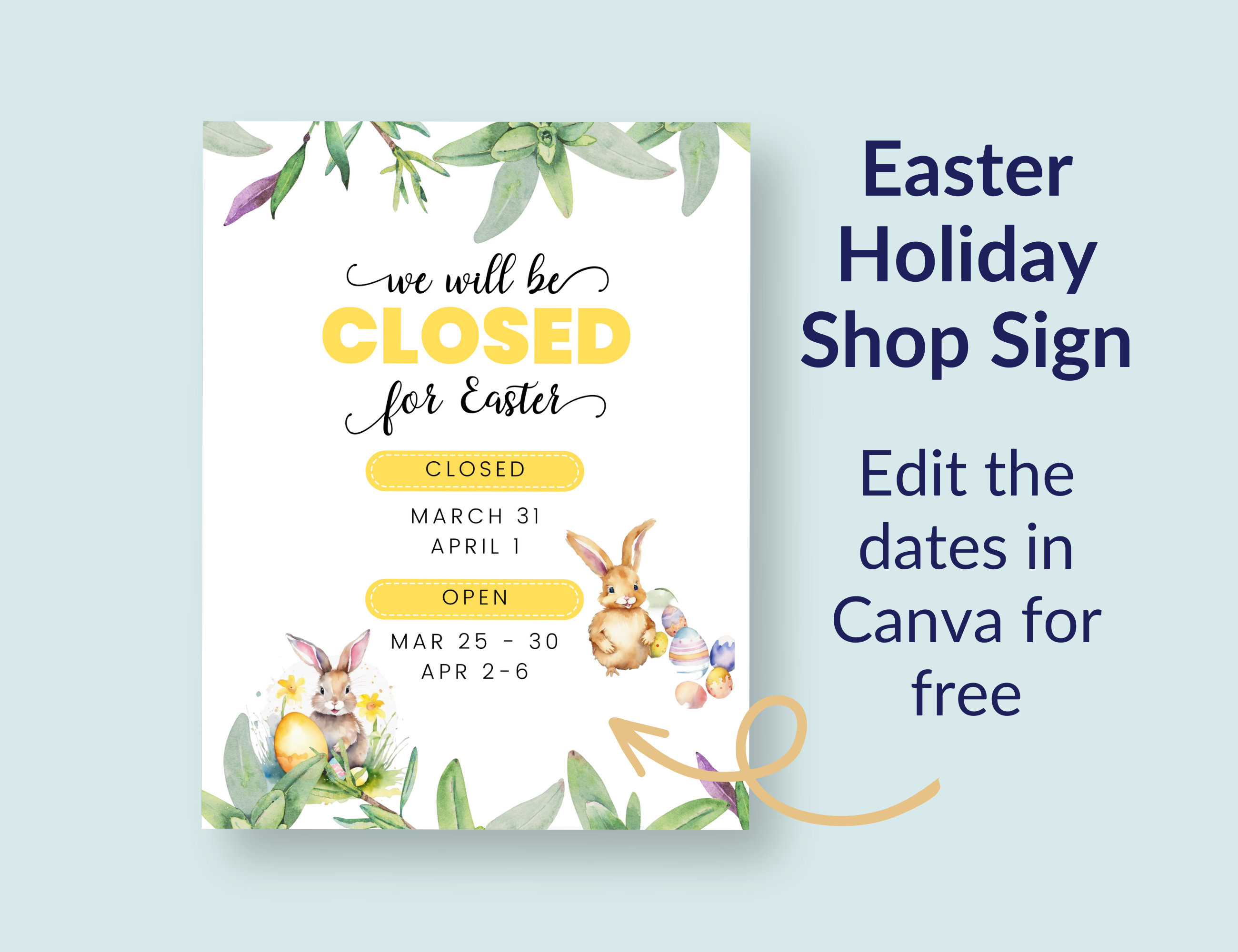 Customizable Holiday Closed Sign | Printable Shop Open Hours | Easter ...
