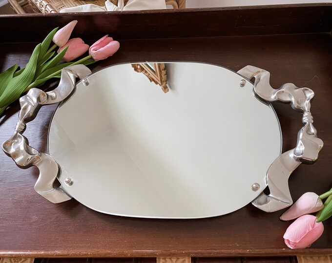 Vintage Godinger Mirror Tray With Bow Handles | Bow Handle Tray ...