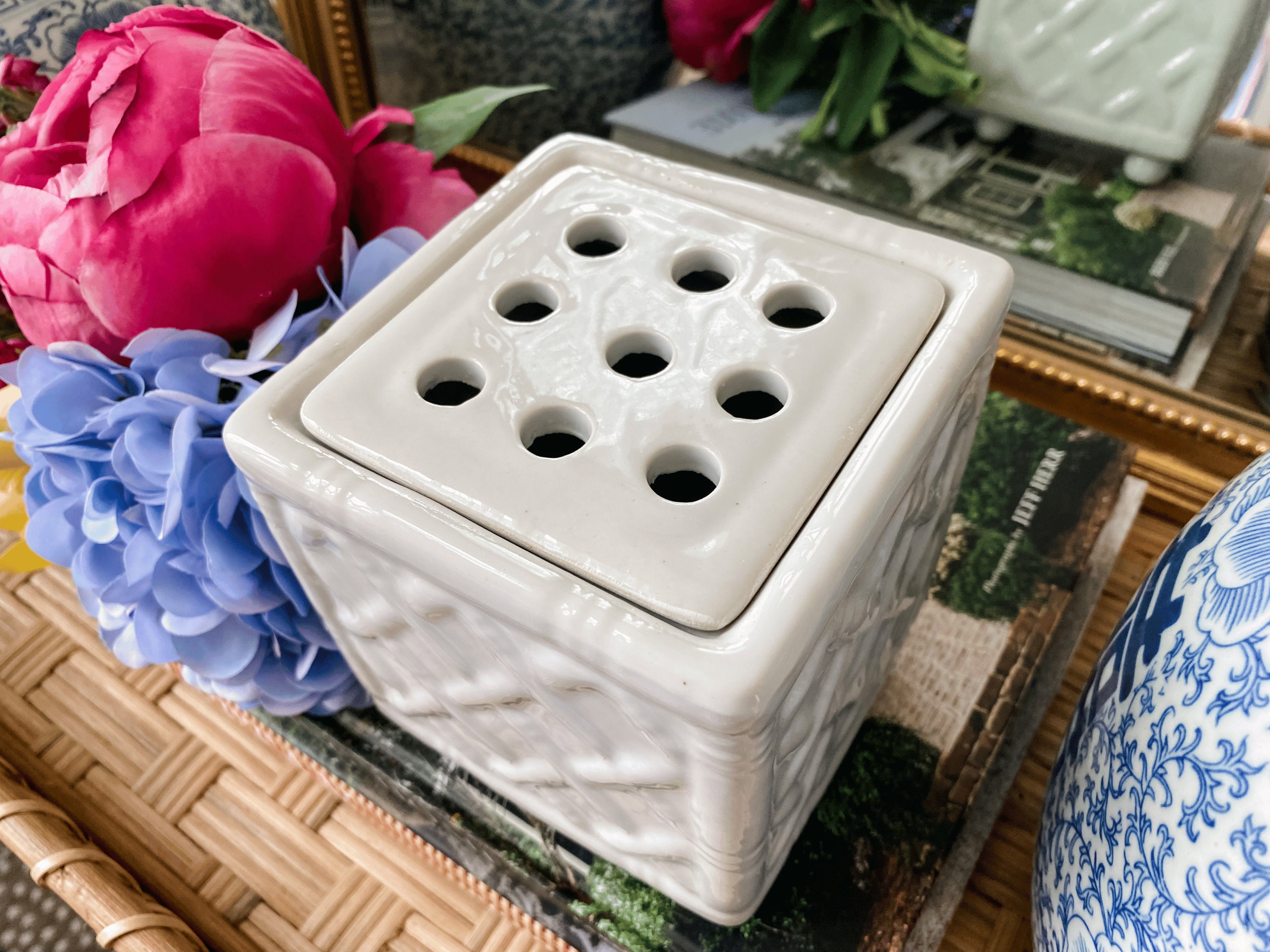 Faux Bamboo Fretwork Square Flower Arranger With Removable Lid - Etsy