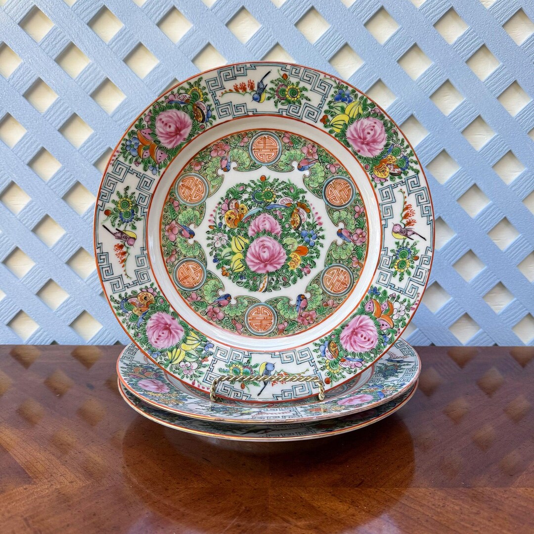 Antique 10 Famille Rose Canton Plates Rose Canton Plate Wall ...
