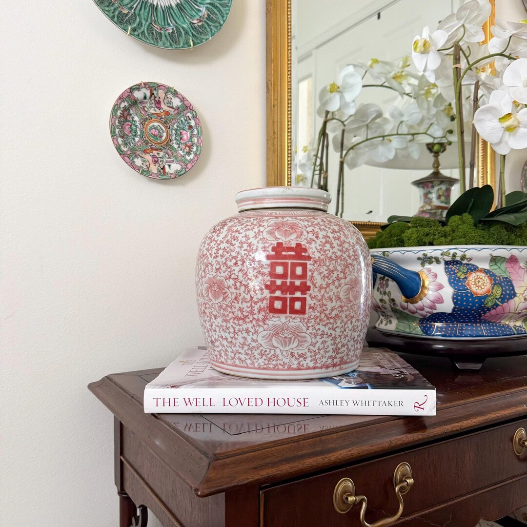 Double Happiness Red & White Porcelain Round Storage Jar Red Double ...