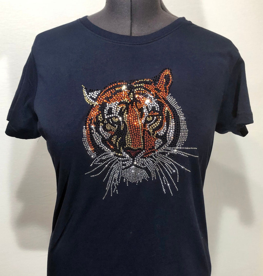 Tiger Rhinestone Shirt Tiger Bling Shirt Ladies Bling Shirt Short or Long Sleeve Sparkling Tee ...