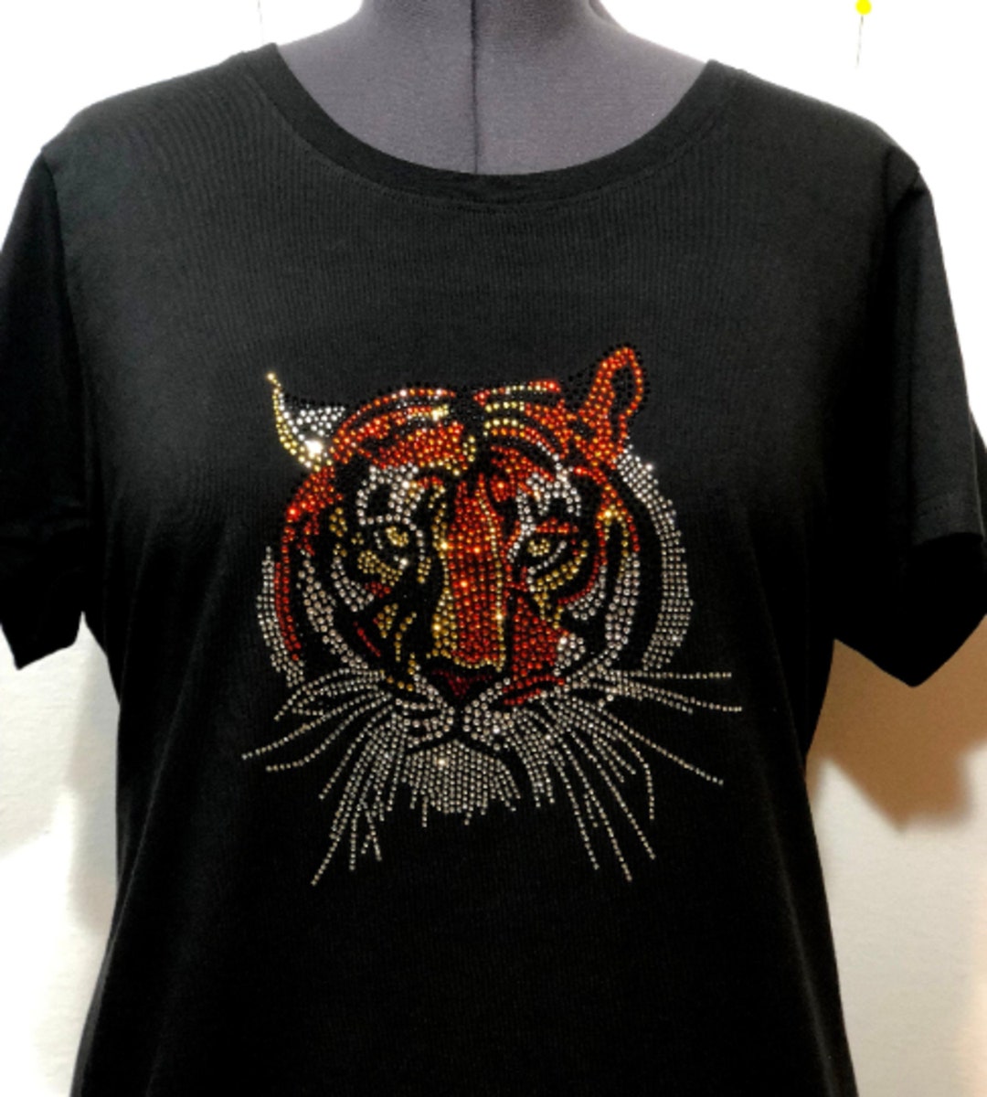 Womens Plus Size Shirt Rhinestone Tiger Short Sleeve Curvy Shirt for ...