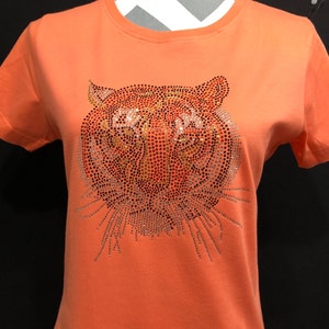 Tiger Rhinestone Shirt Tiger Bling Shirt Ladies Bling Shirt Short or ...