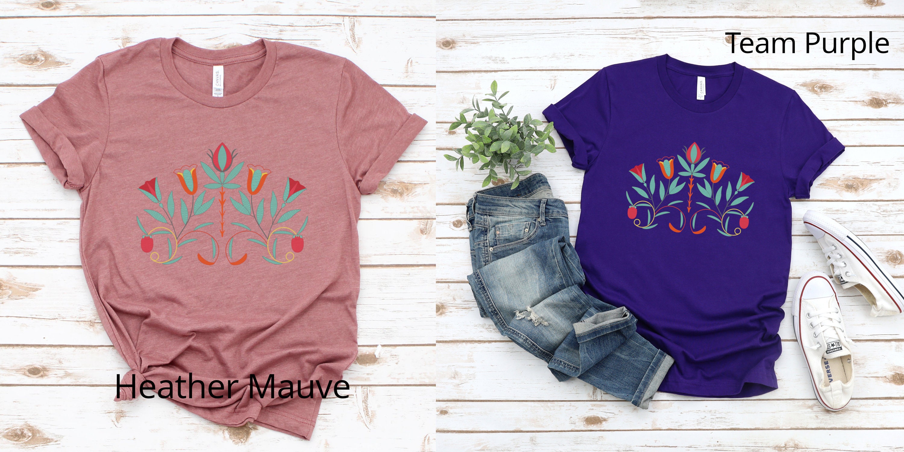 Native American Inspired Floral T-shirt, Cree Metis Style Flowers ...
