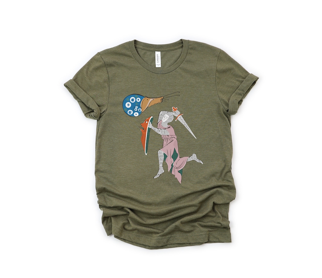 Knight Fighting Snail T-shirt, Medieval Marginalia Unisex Jersey Short ...