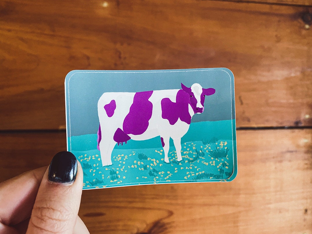 Purple Cow Sticker Hand-drawn Sticker Farm Life - Etsy