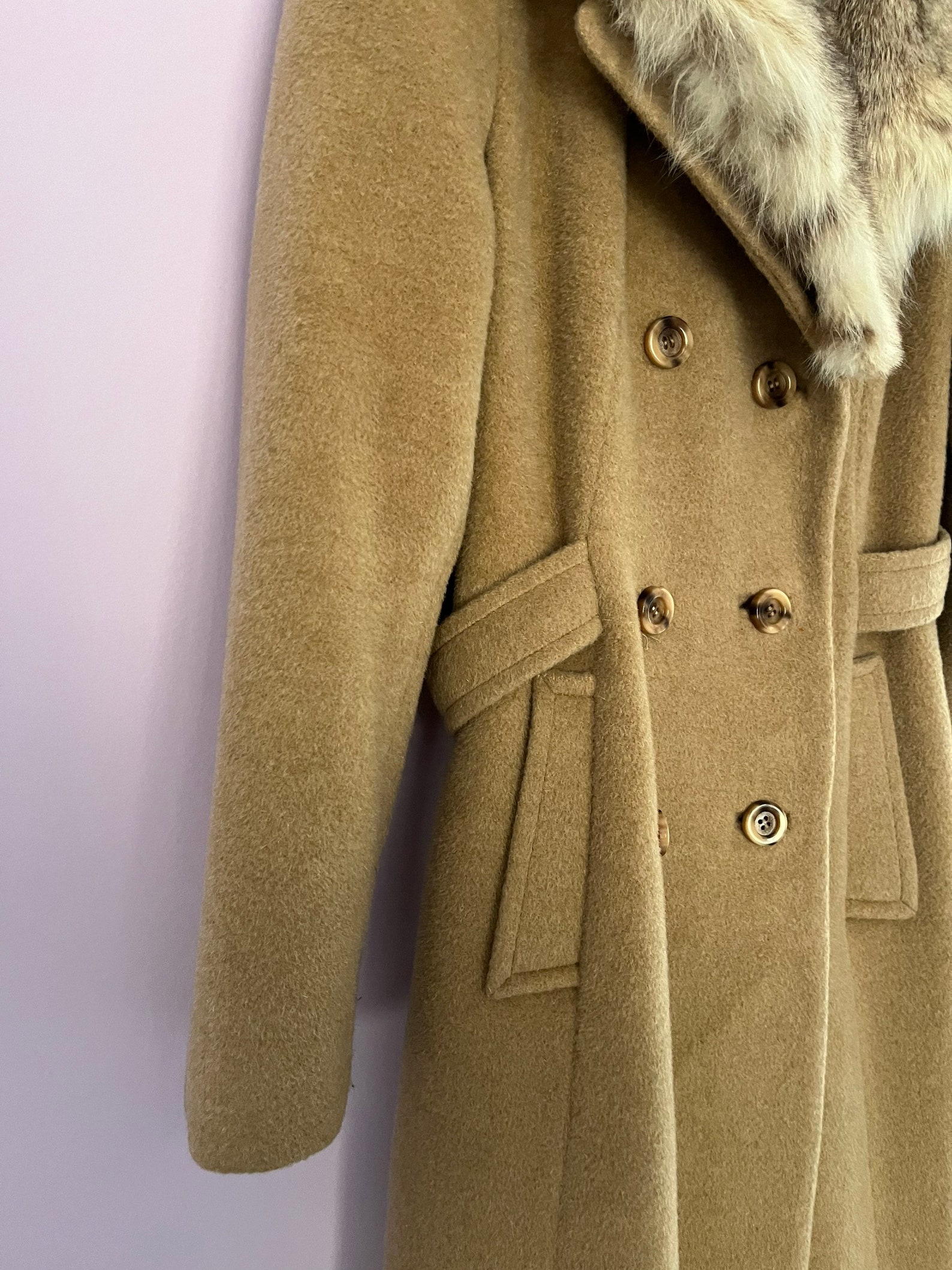 1960’s Fur Collar Coat, Wool & Mohair ! Beige and Peach, Peacoat ...