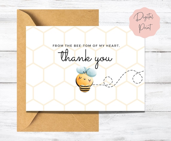 Printable Thank You Card With Cute Bee Theme Digital Thank - Etsy