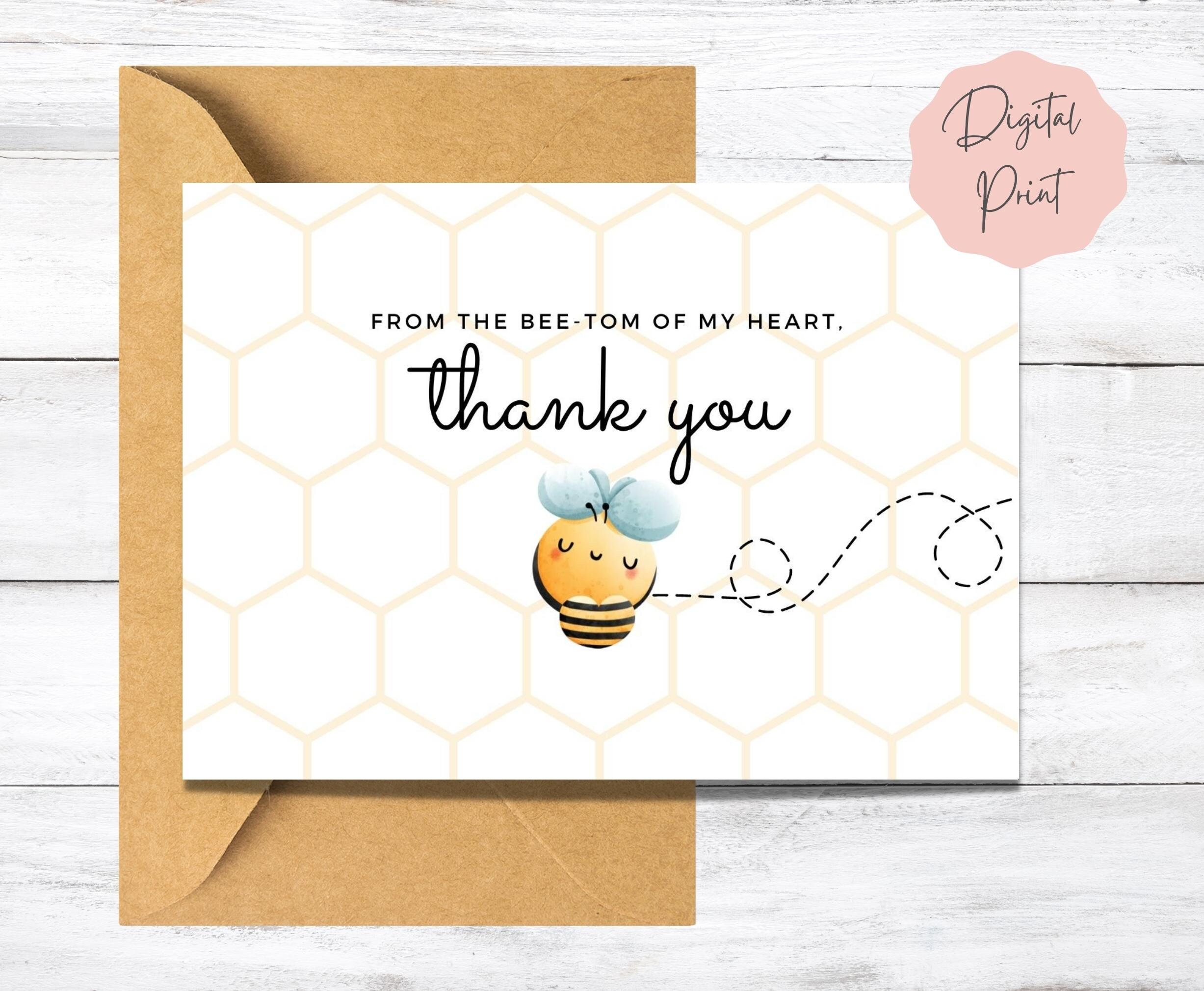 Printable Thank You Card With Cute Bee Theme | Digital Thank You Note ...