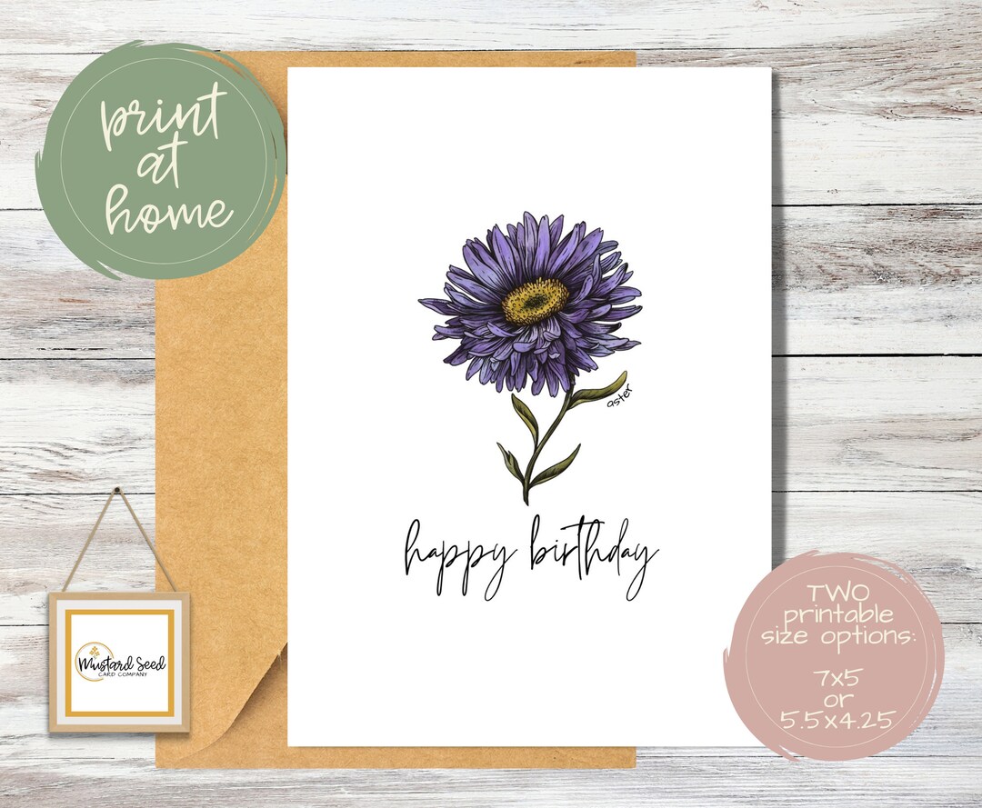 Printable Birth Month Flower Birthday Card September - Aster| Printable ...