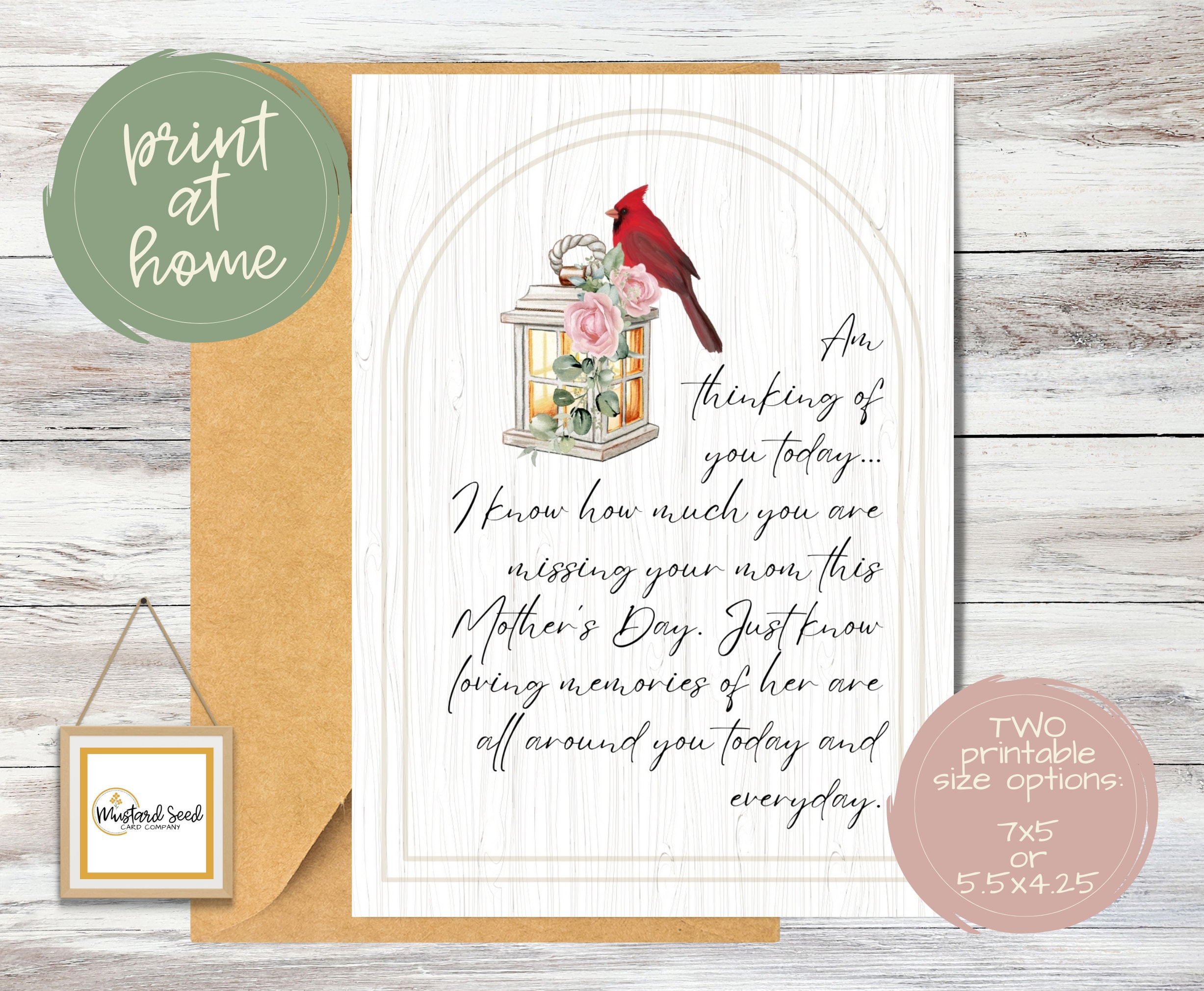 Printable Mother's Day Sympathy Card With Cardinal for Friend Who Has ...