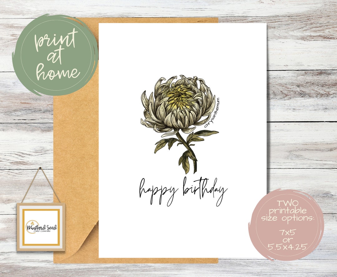 Printable Birth Month Flower Birthday Card November - Chrysanthemum ...
