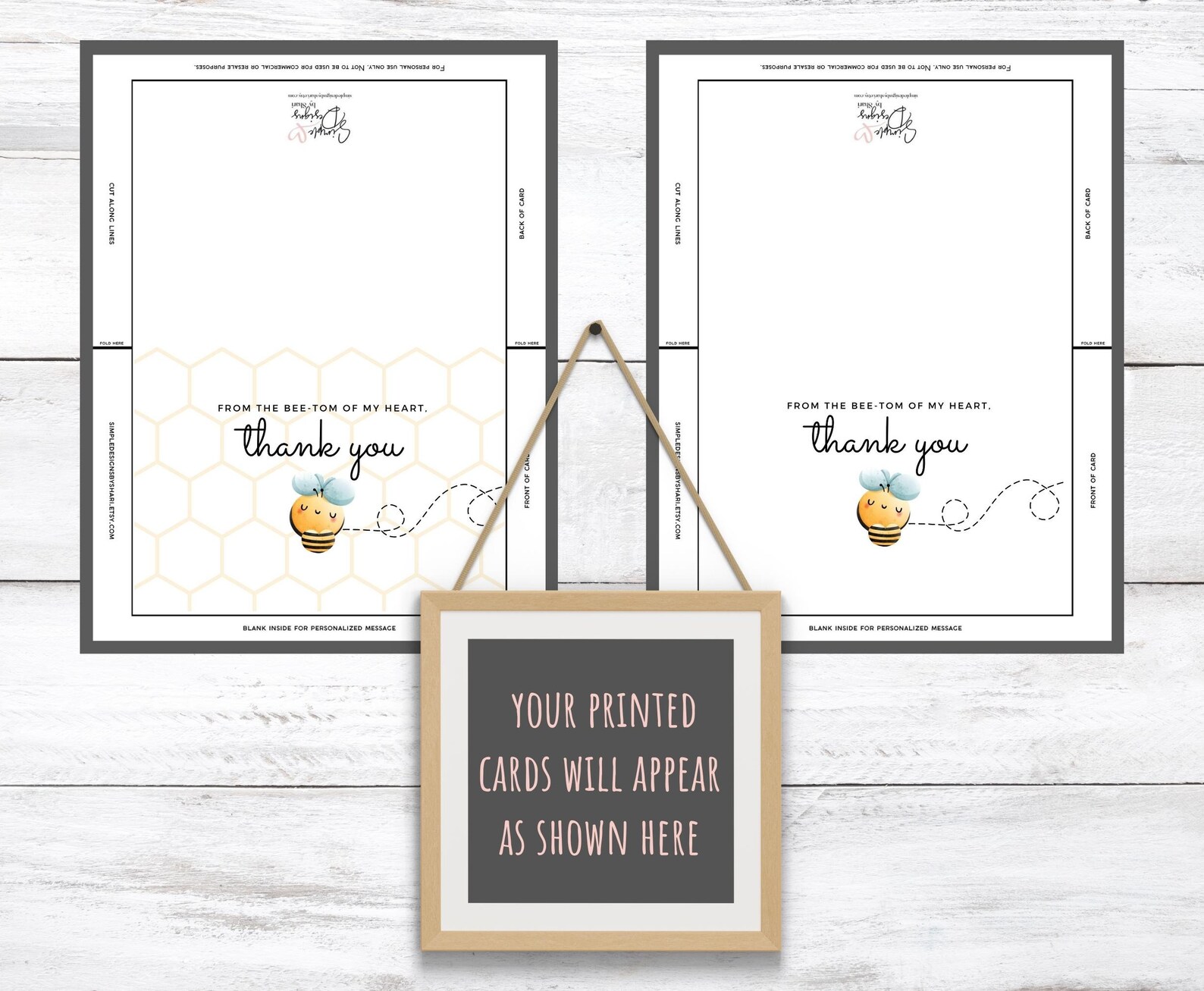 Printable Thank You Card With Cute Bee Theme | Digital Thank You Note ...