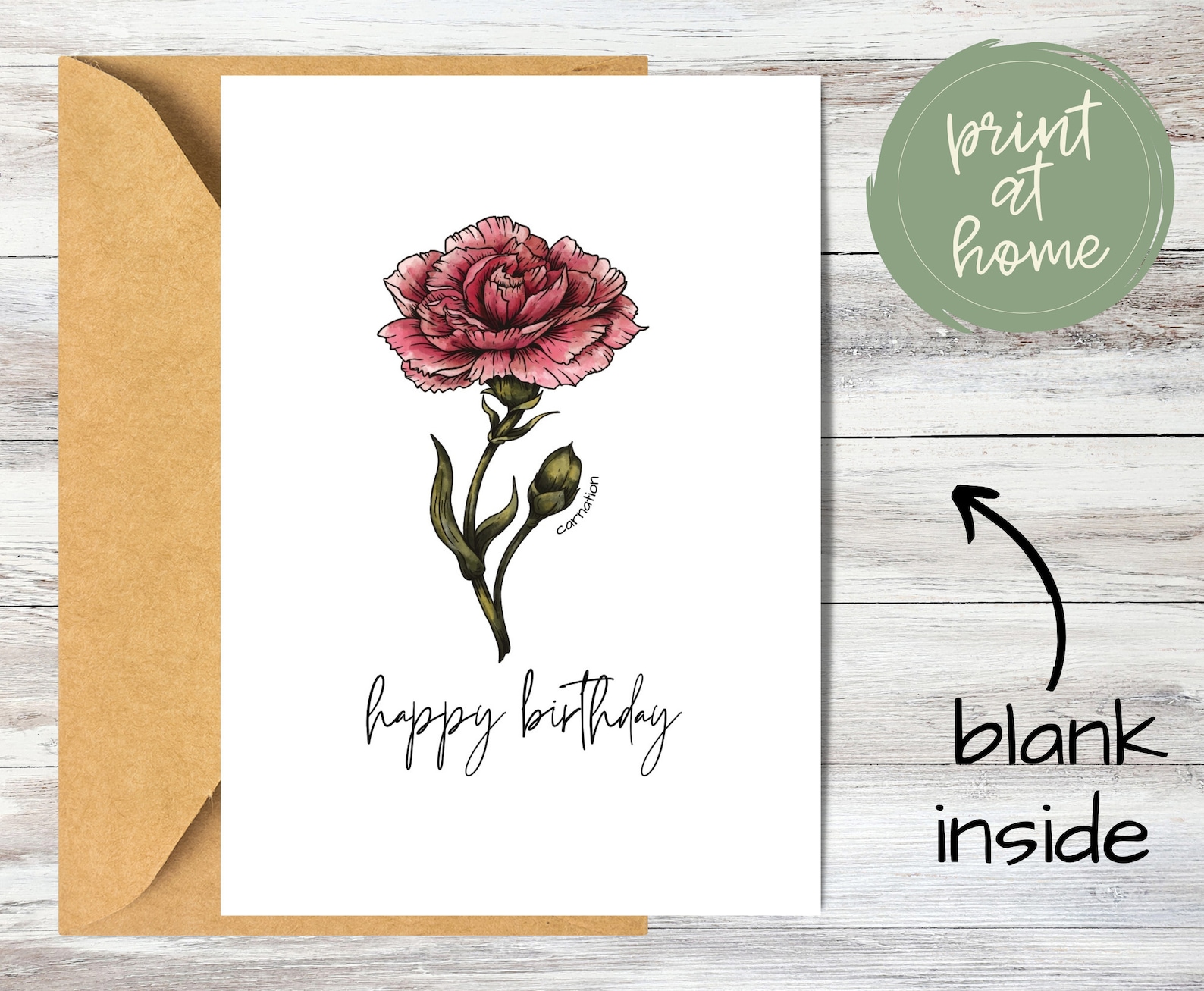 Printable Birth Month Flower Birthday Card January - Carnation ...