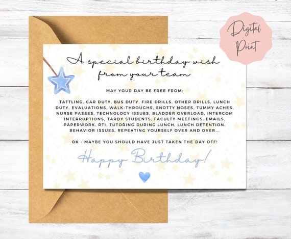 Printable Birthday Card for Teacher From Team Printable - Etsy