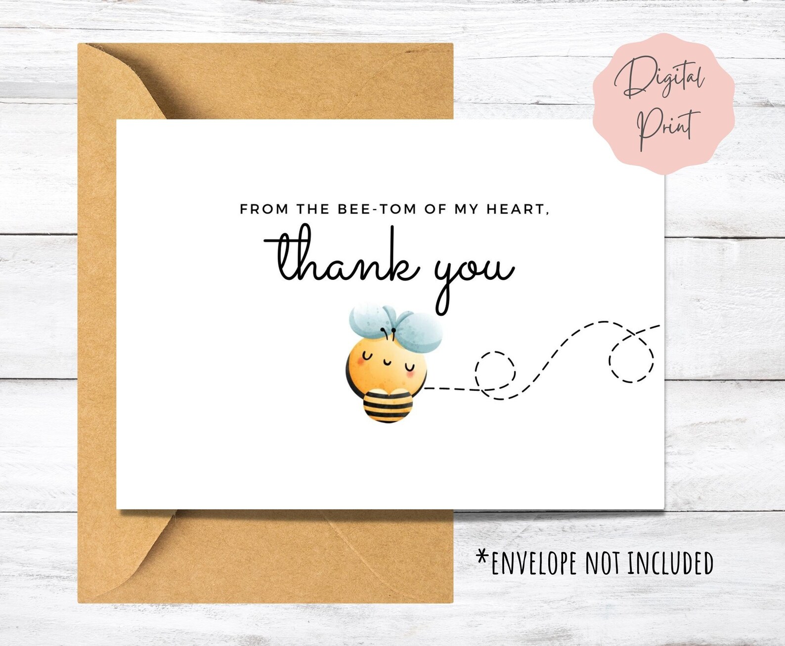 Printable Thank You Card With Cute Bee Theme | Digital Thank You Note ...