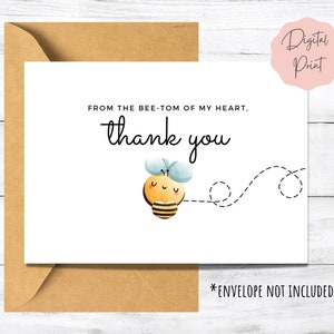 Printable Thank You Card With Cute Bee Theme | Digital Thank You Note ...