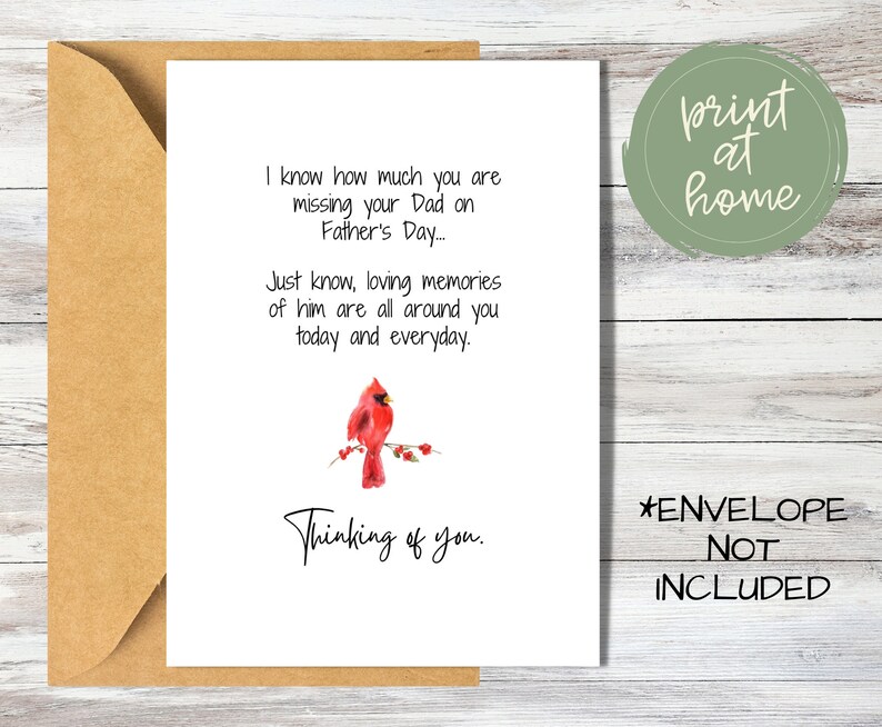 Missing Dad on Fathers Day Cardinal Printable Card Thinking of You ...