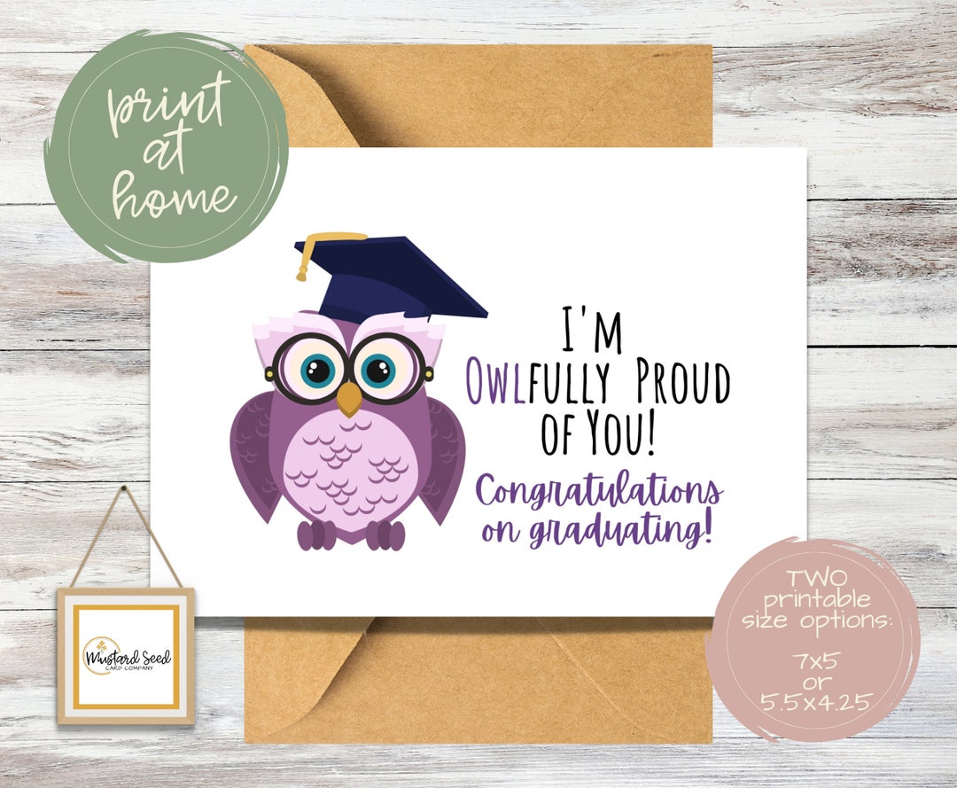 Purple Owl Graduation Card | Printable Congratulations Card (PDF) - Etsy