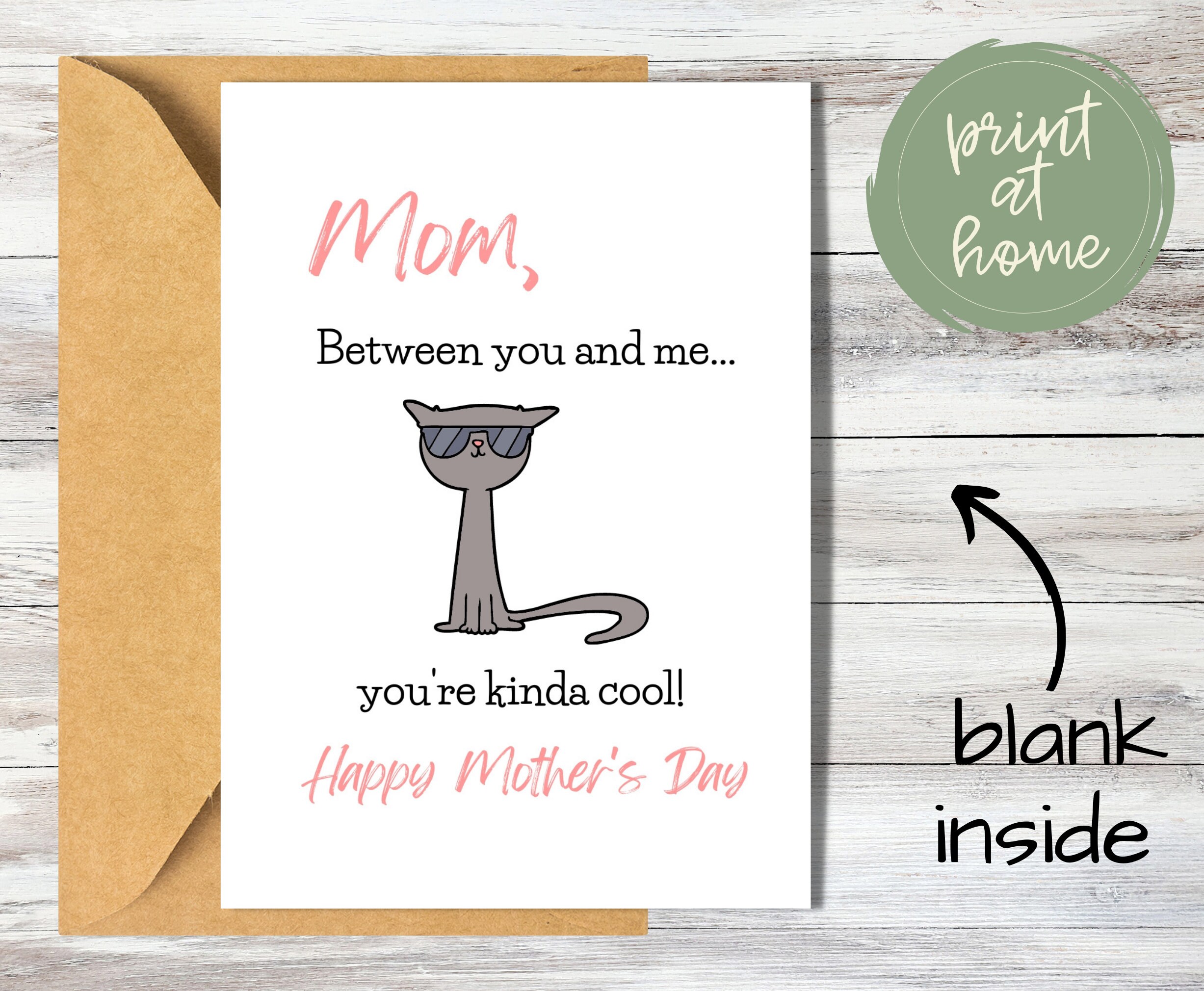 Printable Mothers Day Card for a Cool Mom | Card From Tween or Teen for ...