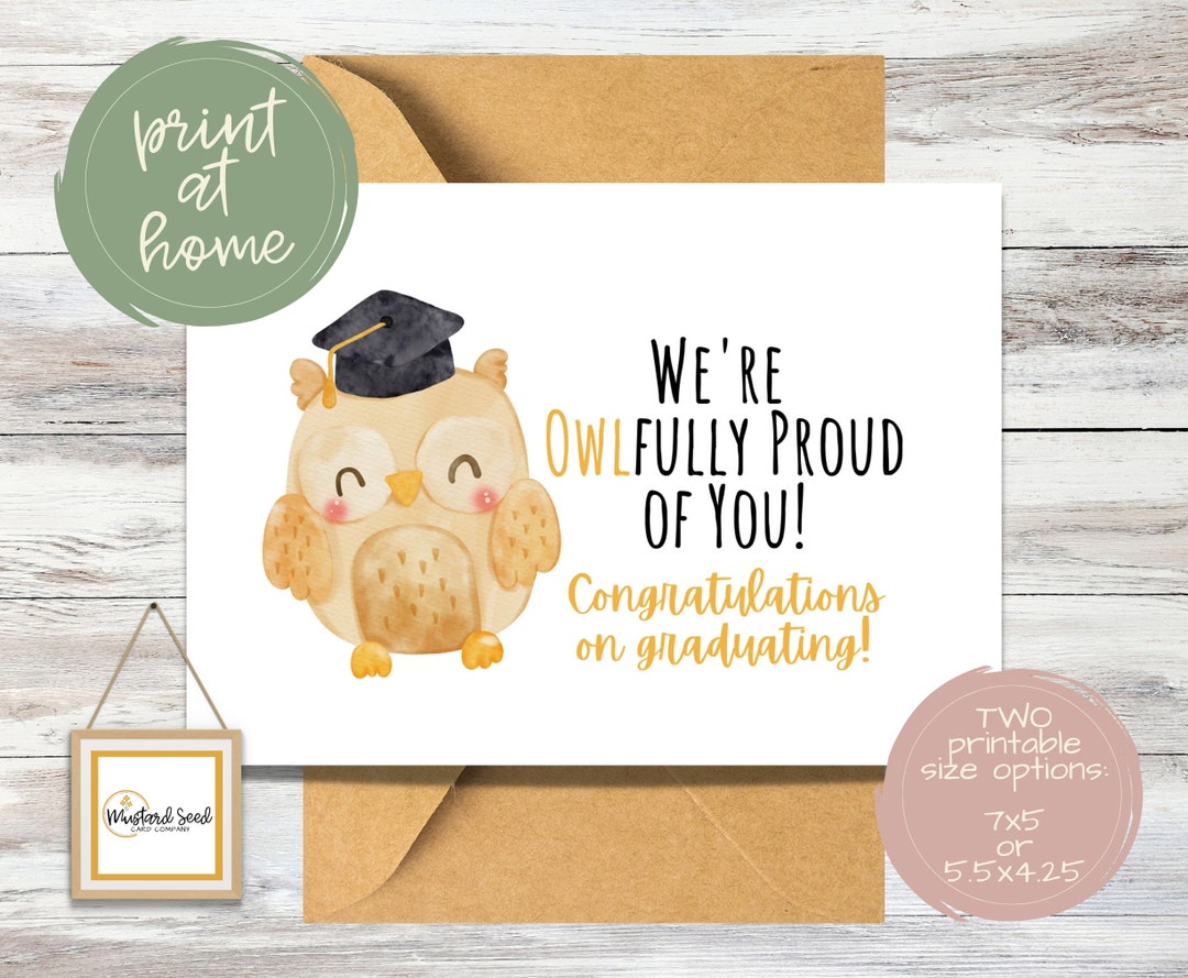 Printable Graduation Owl Card for Her | Cute High School Printable ...
