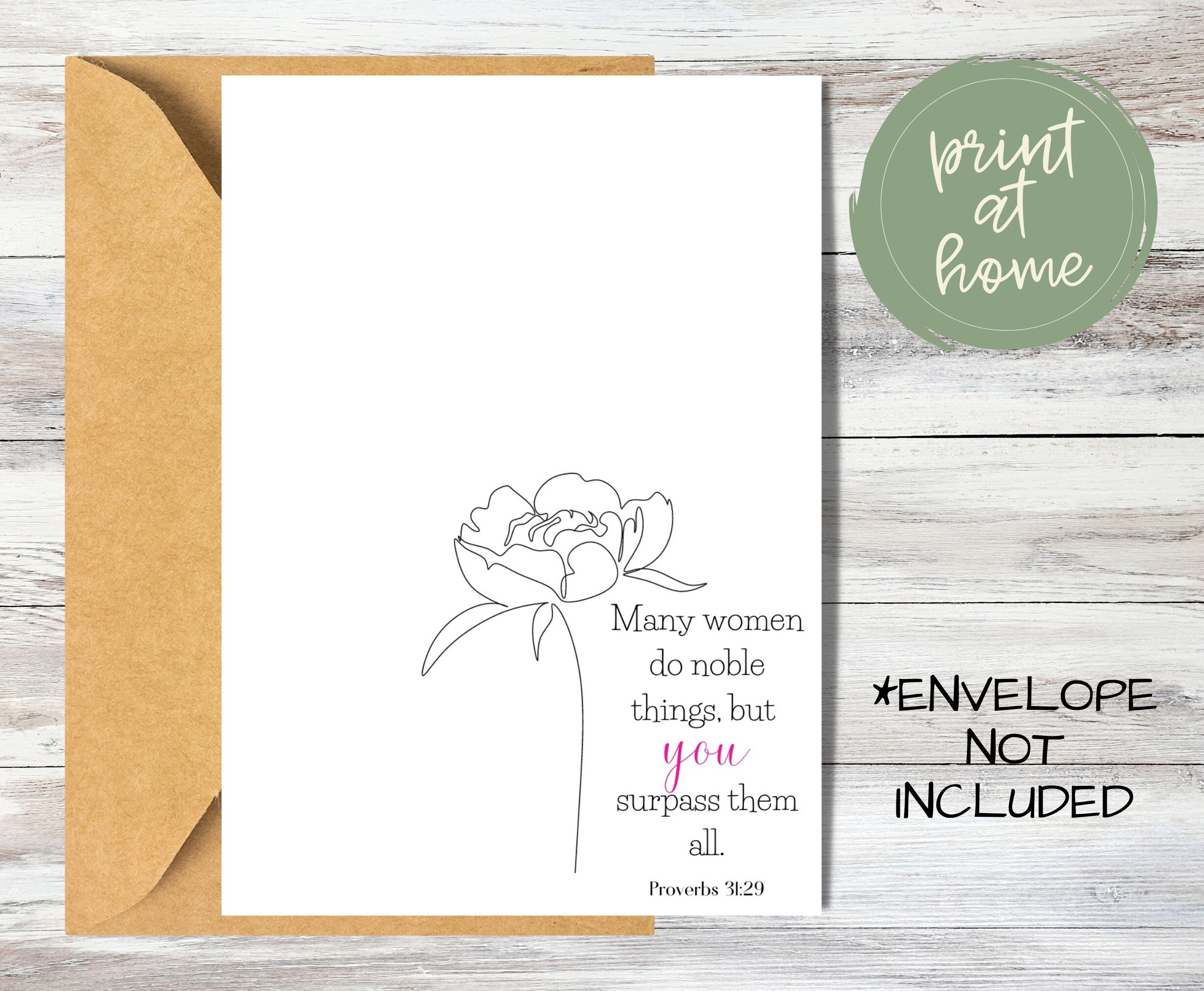Printable Mother's Day Card With Scripture From Proverbs 31 Simple Rose ...