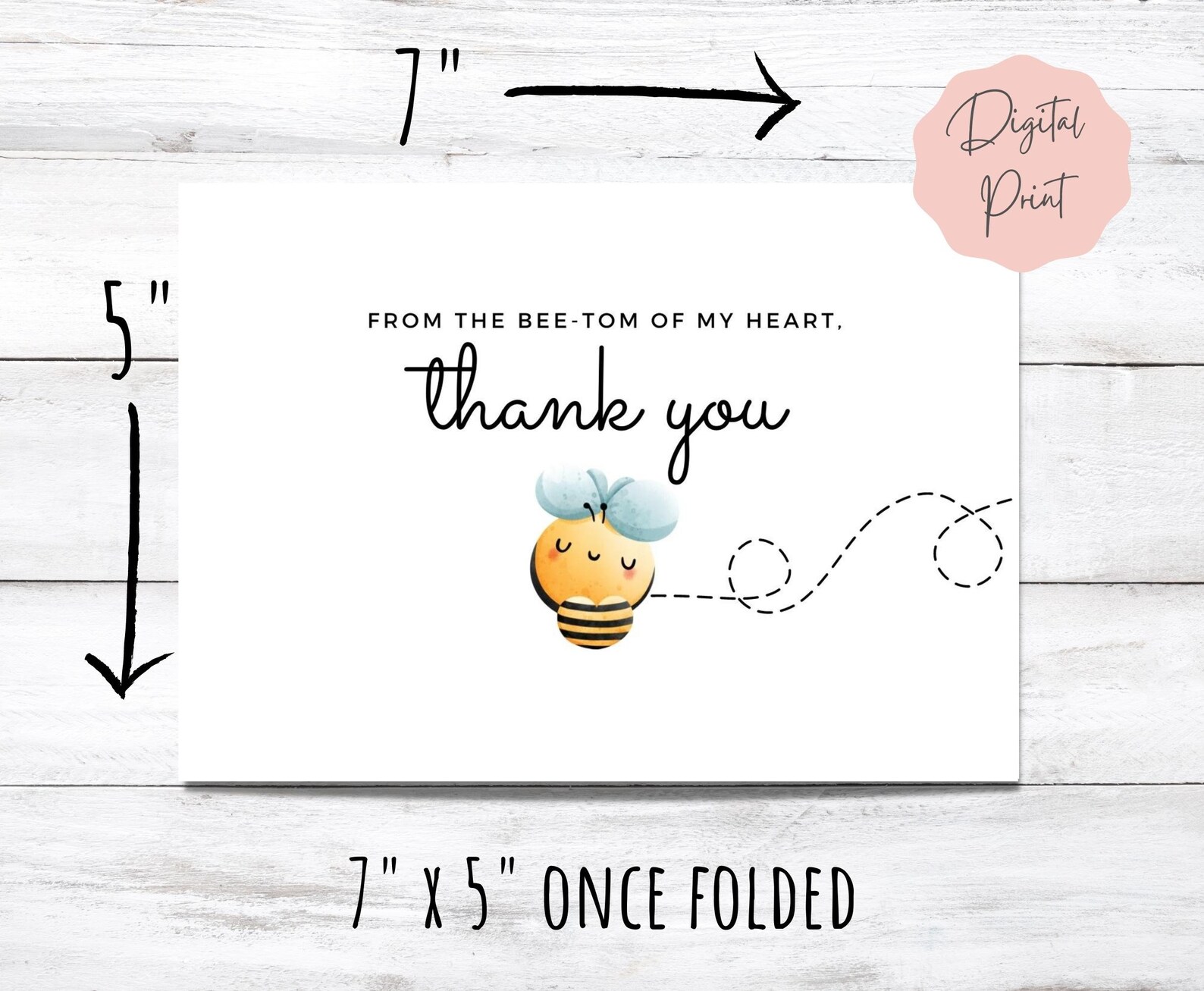 Printable Thank You Card With Cute Bee Theme | Digital Thank You Note ...