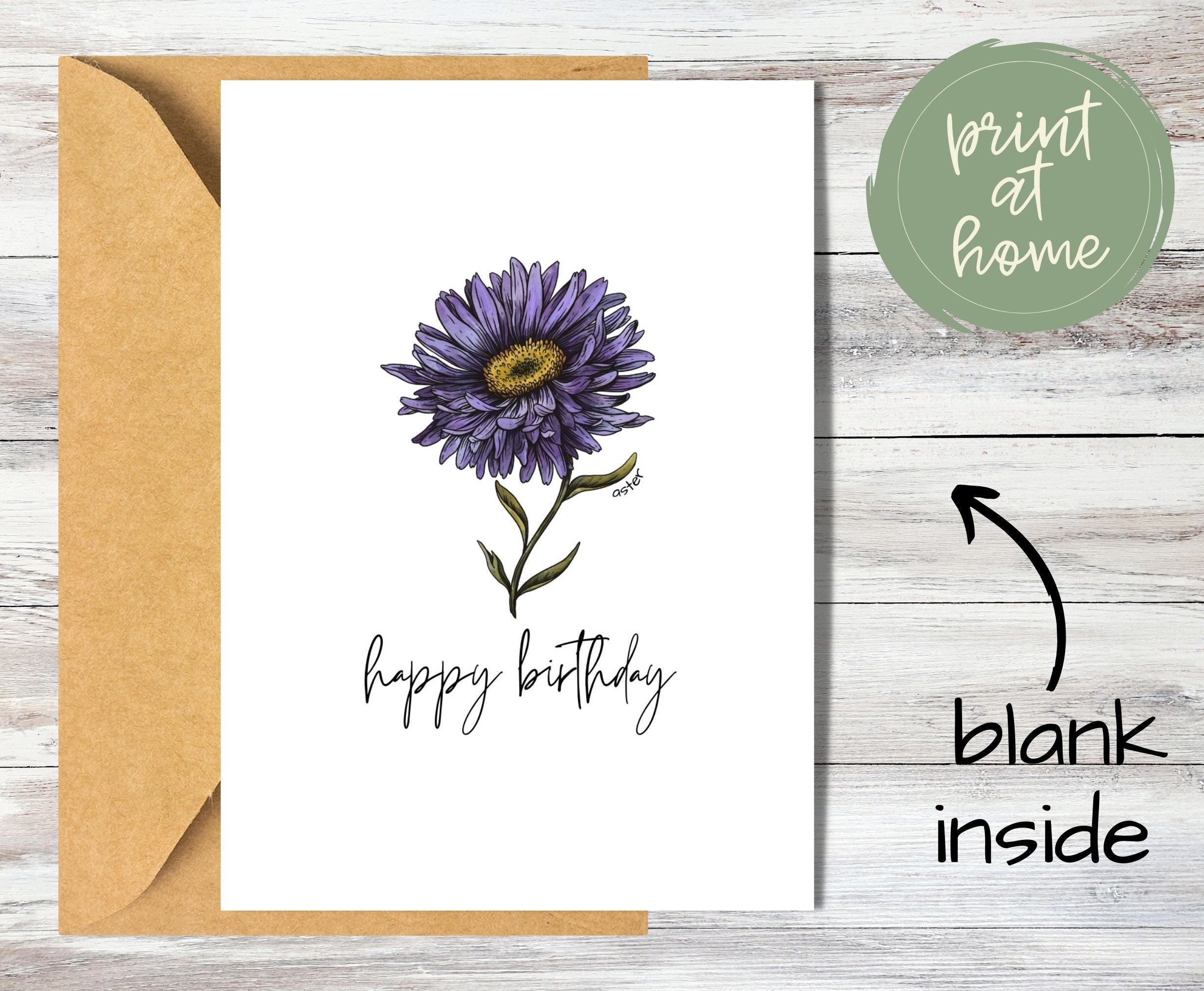 Printable Birth Month Flower Birthday Card September - Aster| Printable ...