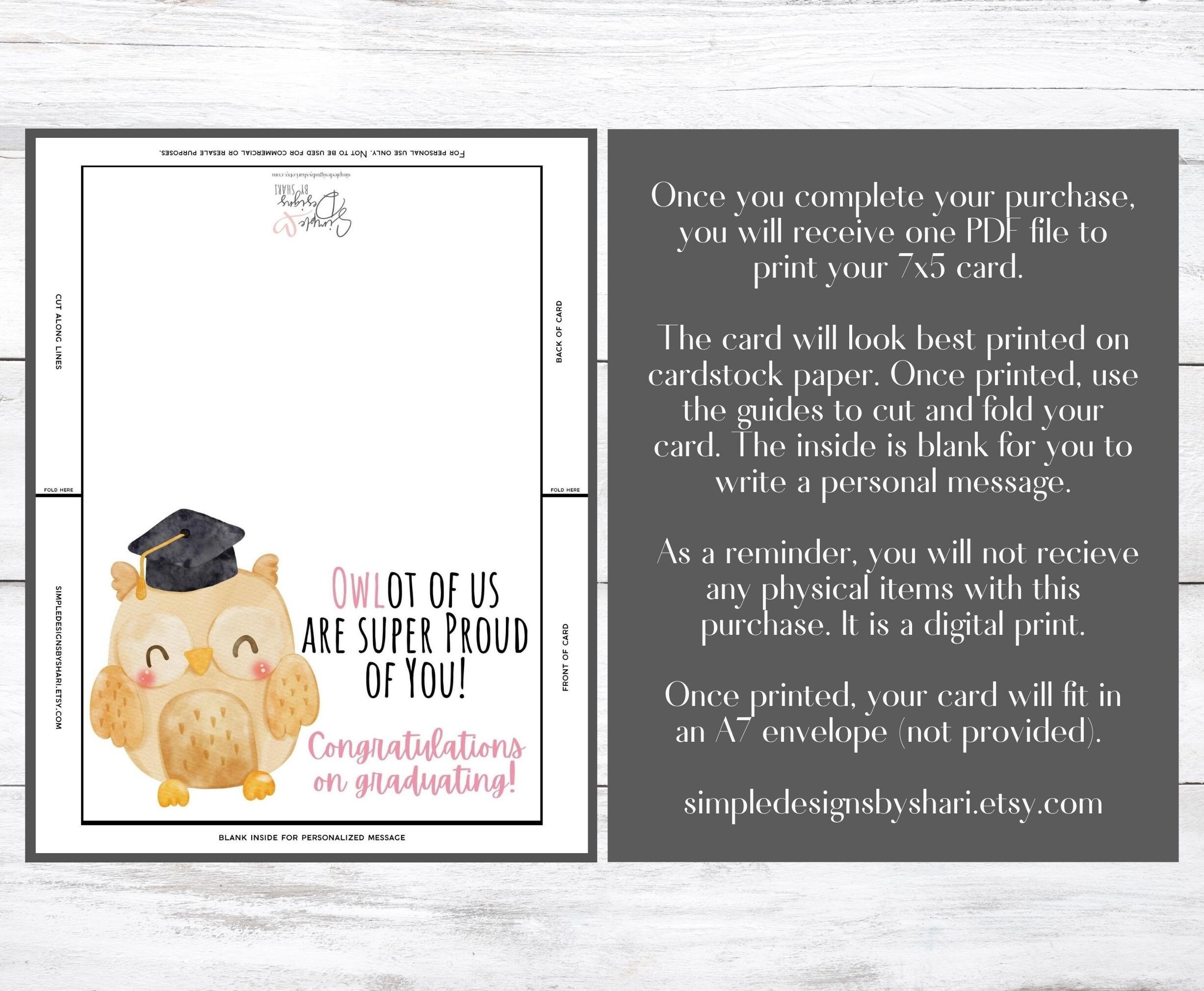 Printable Graduation Card Owl Graduation Card Digital - Etsy