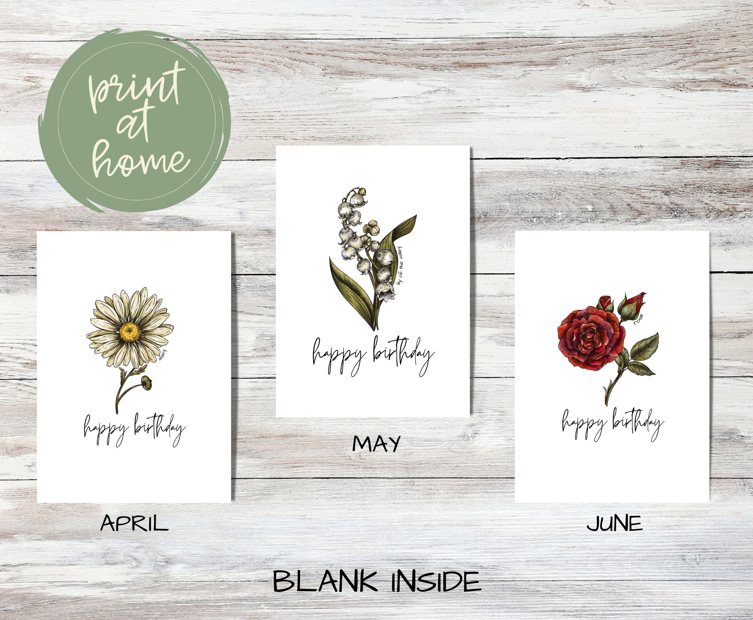 Birth Month Flower Birthday Card Bundle PRINTABLE for Entire Year of ...