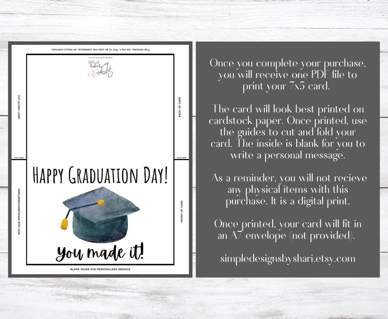 Graduation Cap Printable Card Digital Graduation Card Downloadable Owl ...