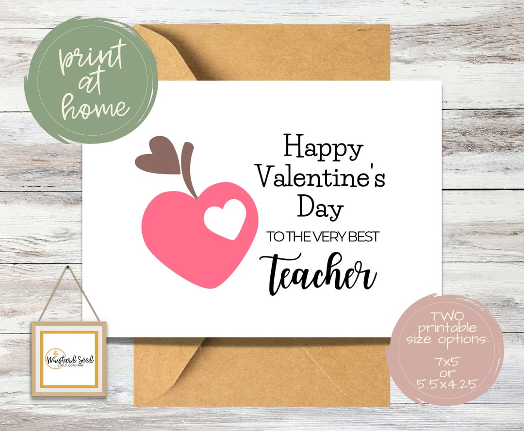 Printable Valentine for Teacher, Digital Valentine's Day Card for ...